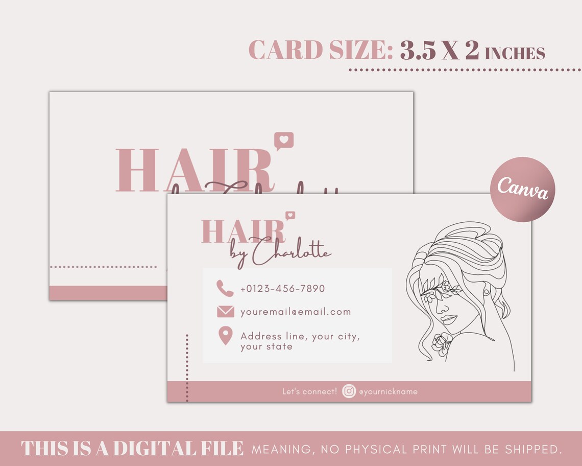 Hair Business Card Template Hair Stylist DIY Business Card - Etsy