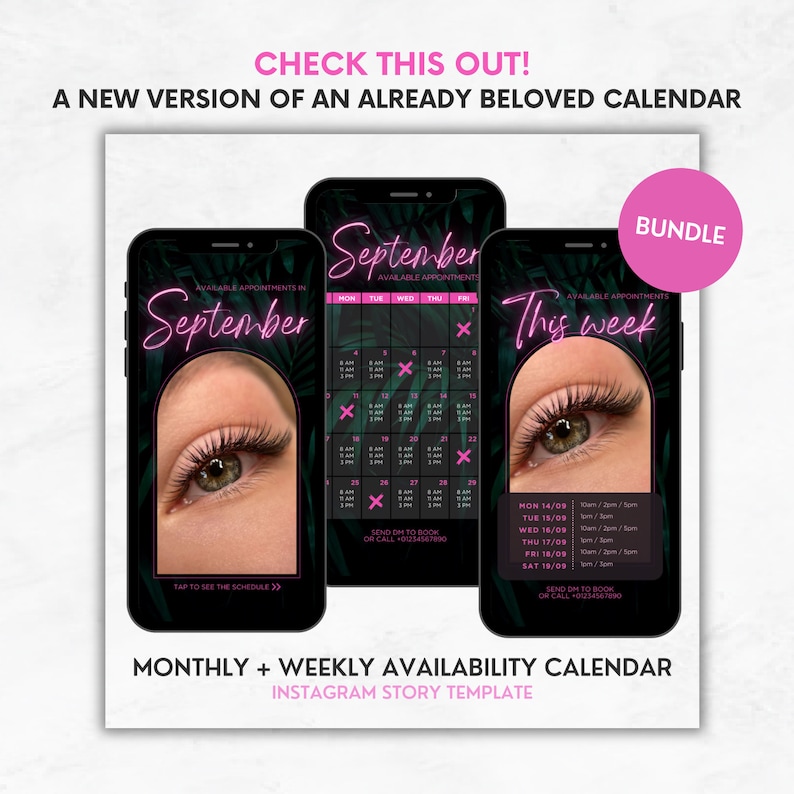 Weekly Availability Calendar Tropical Pink, Instagram Story ...