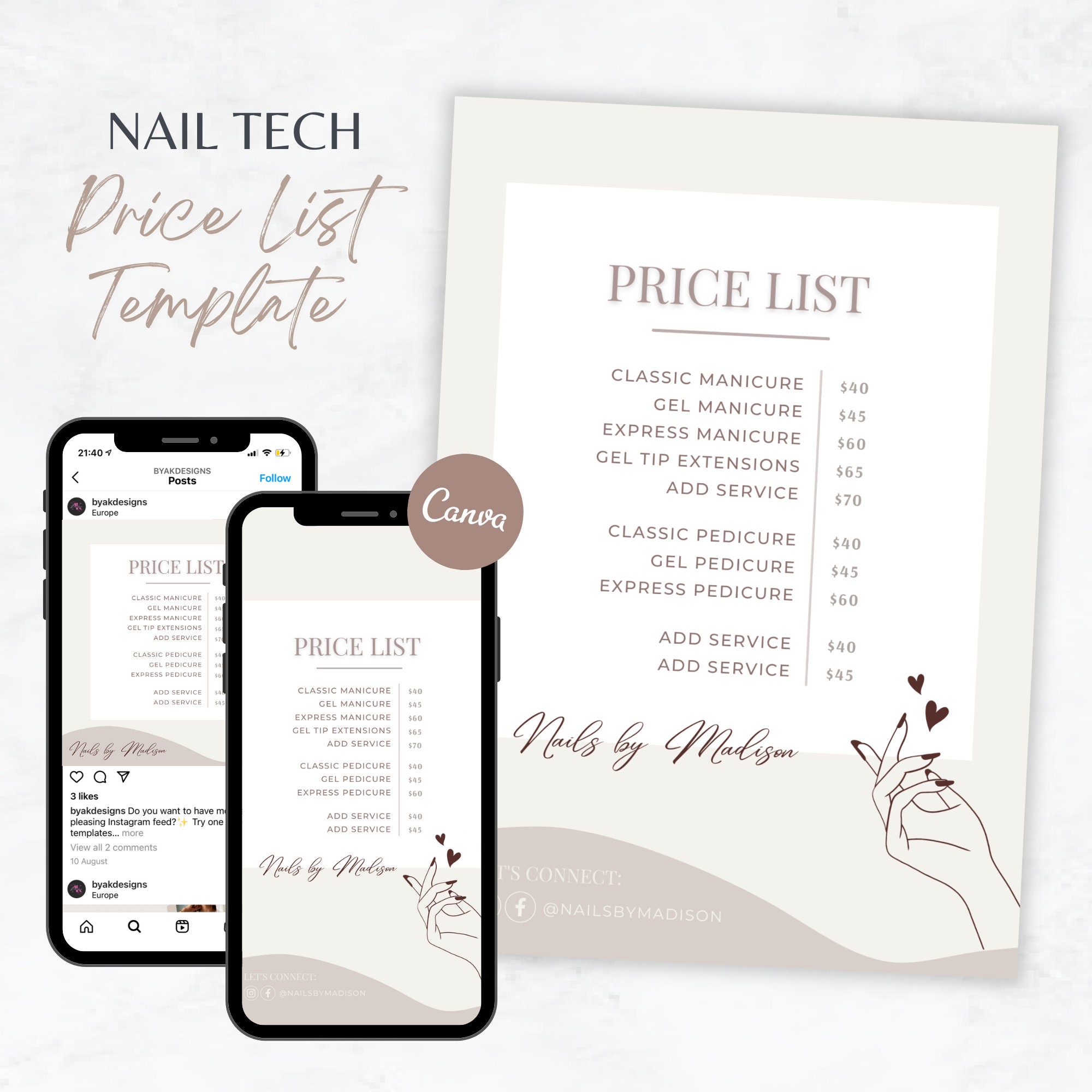 Nail Tech Price List, Canva Template Price List, Elegant Price List ...