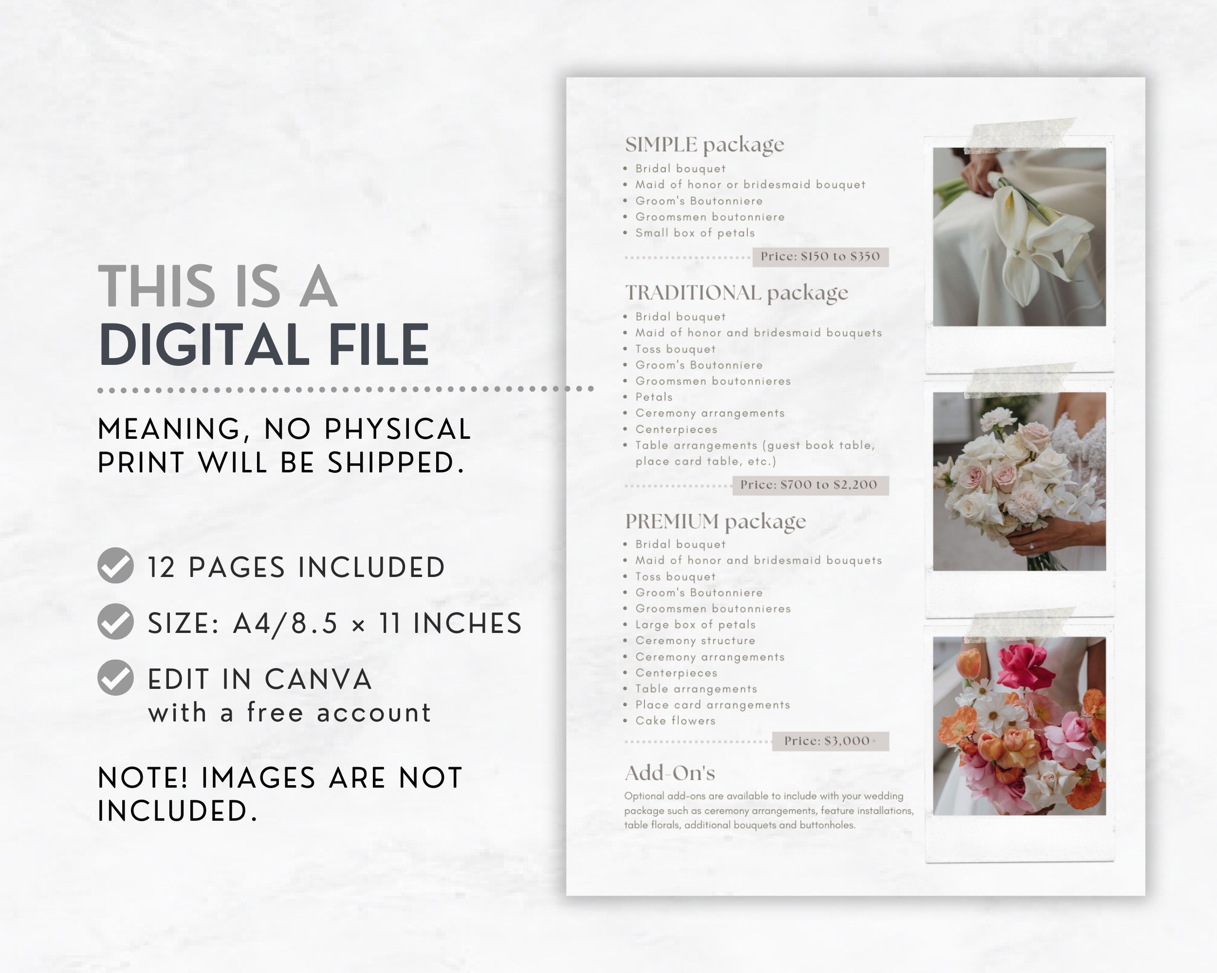 Wedding Florist Pricing Guide Template: Bridal Bouquets (digital ...