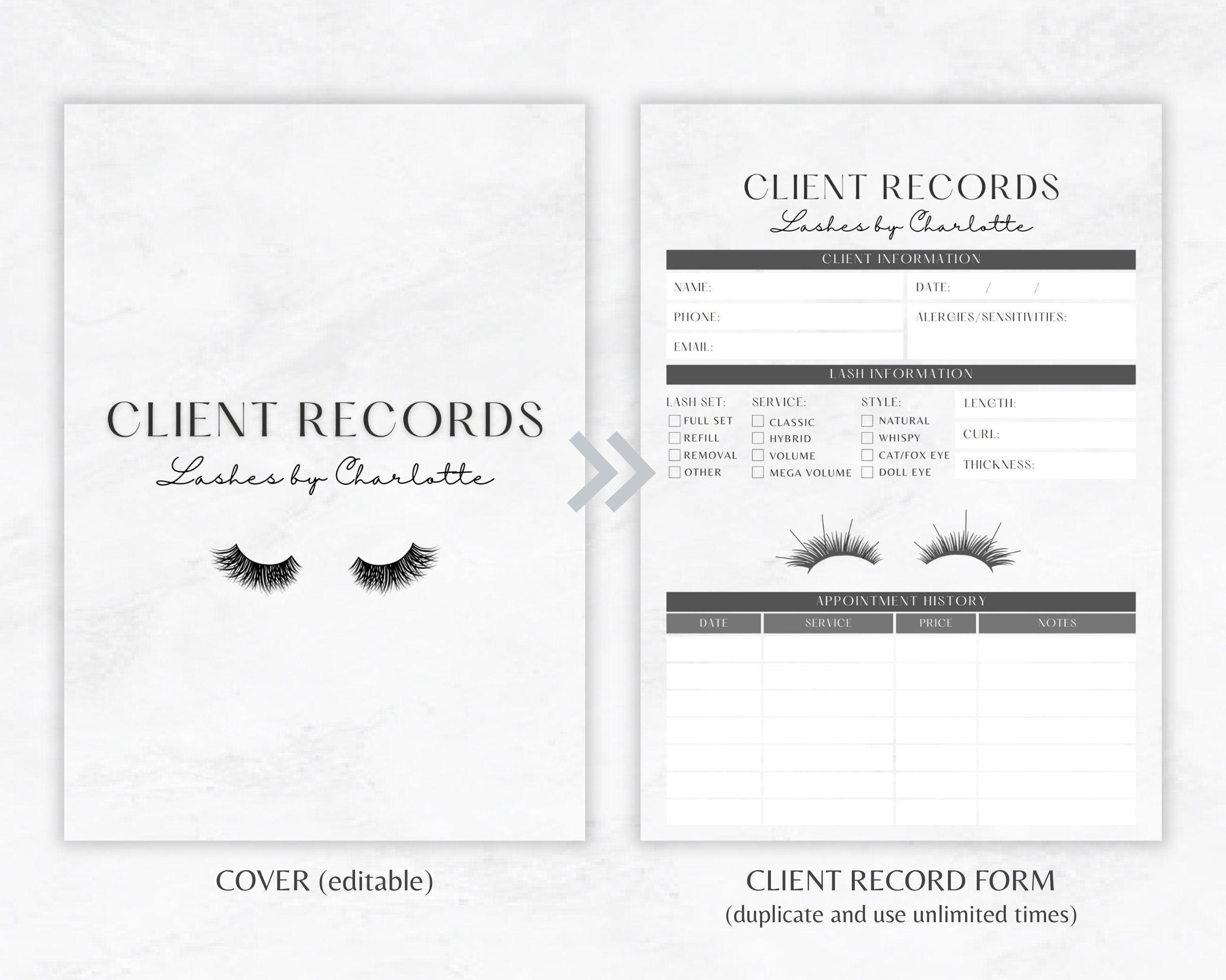 Lash Client Record Printable, Lash Tech Client Records, Client Intake ...