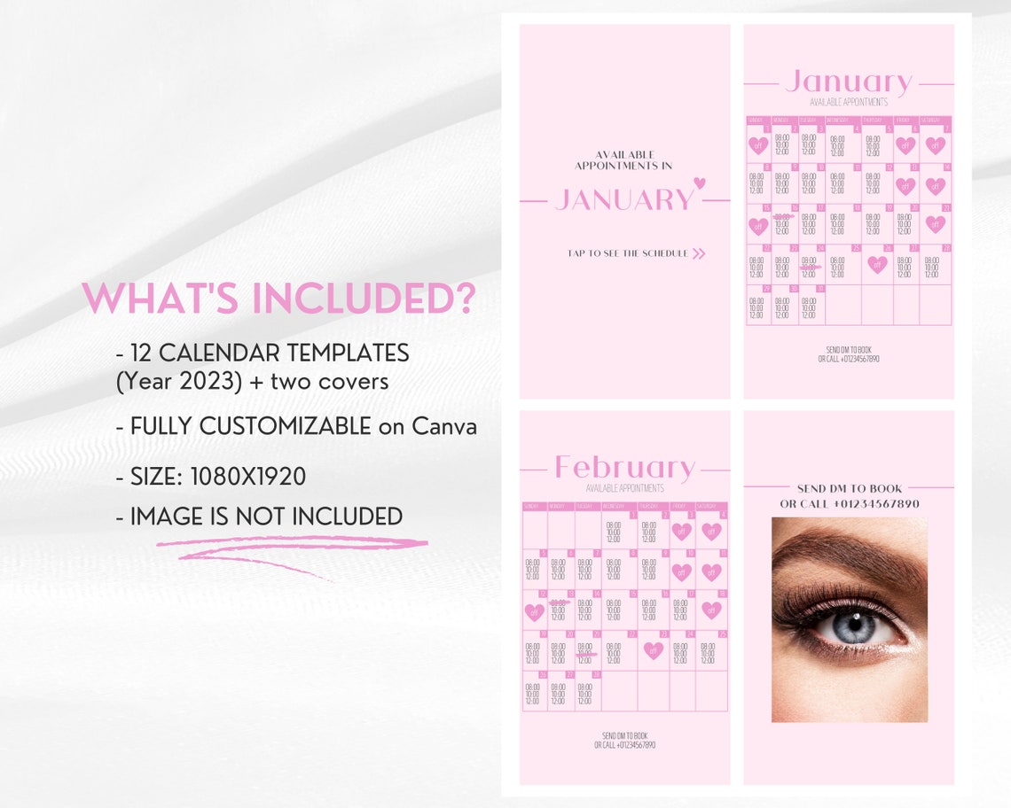 Lash Tech Calendar Digital Lash Tech Booking Instagram - Etsy