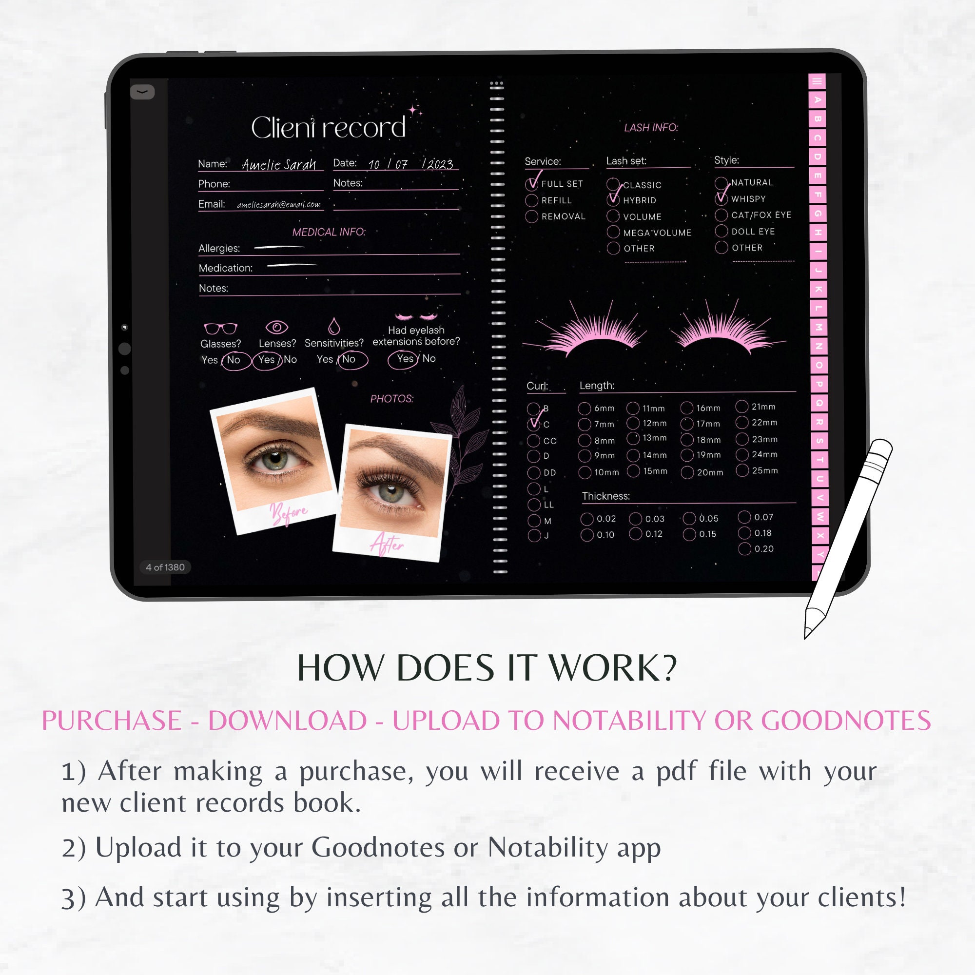Digital Client Record Book, Lash Tech Client Records, Goodnotes Lash ...