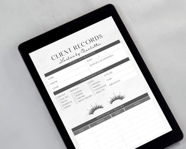 Lash Client Record Printable, Lash Tech Client Records, Client Intake ...