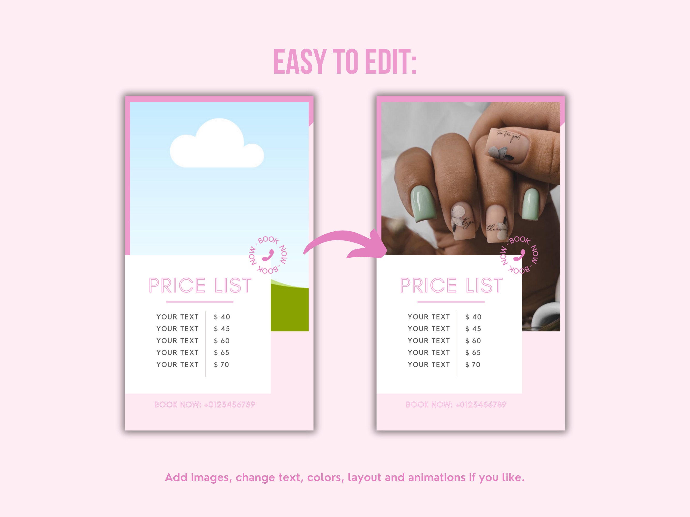 Pink Nail Tech Story Template, Nails Instagram Post Templates, Social ...