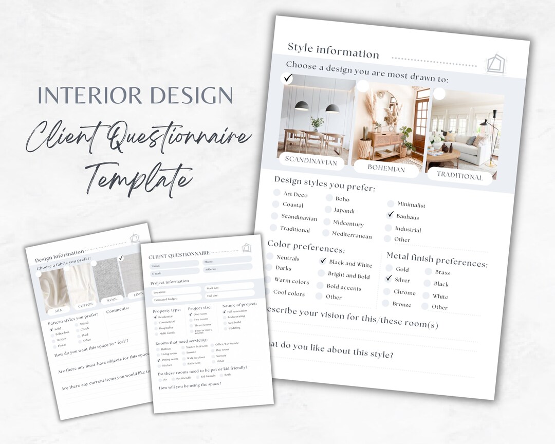 Interior Design Questionnaire Template, Interior Client Intake Form ...