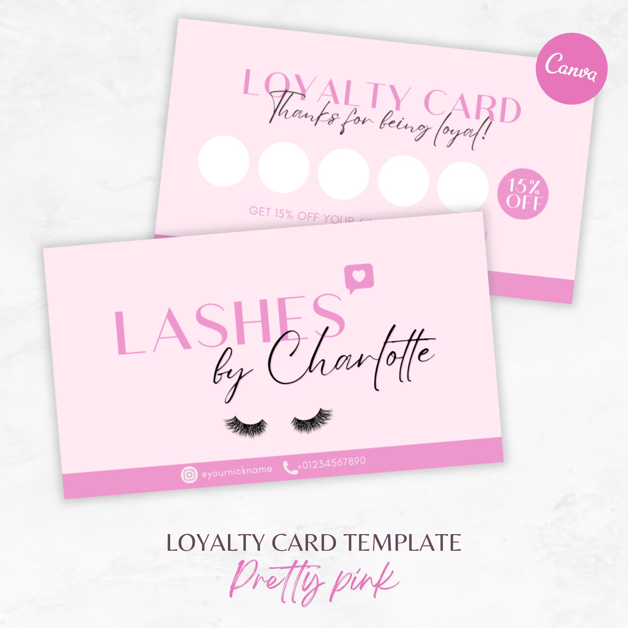 Lash Tech Loyalty Card Template, Pink Client Loyalty Card Lash, Rewards ...