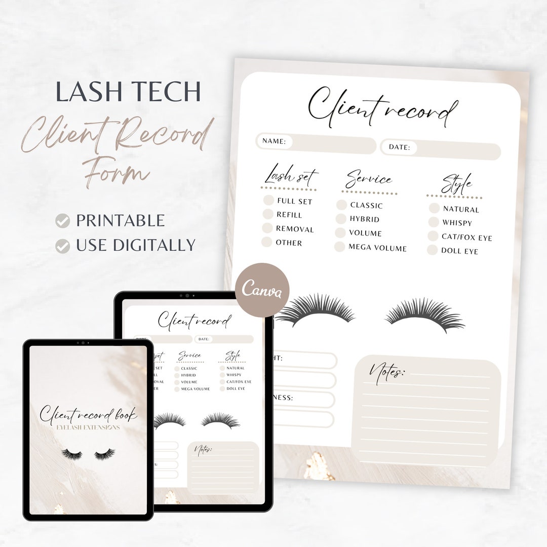 Client Record Form Printable, Lash Tech Client Records, Client Intake ...
