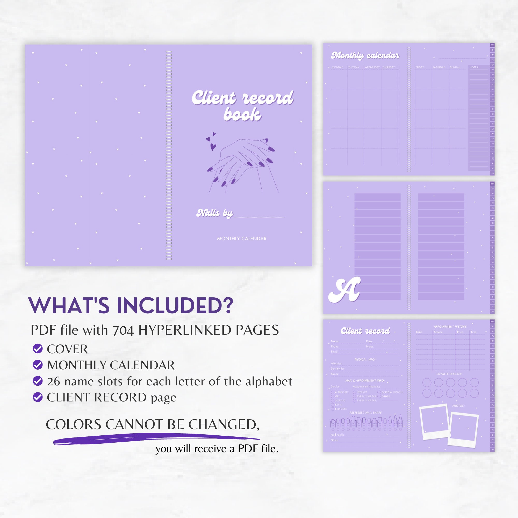 Digital Client Record Book, Purple Nail Tech Client Records, Goodnotes ...