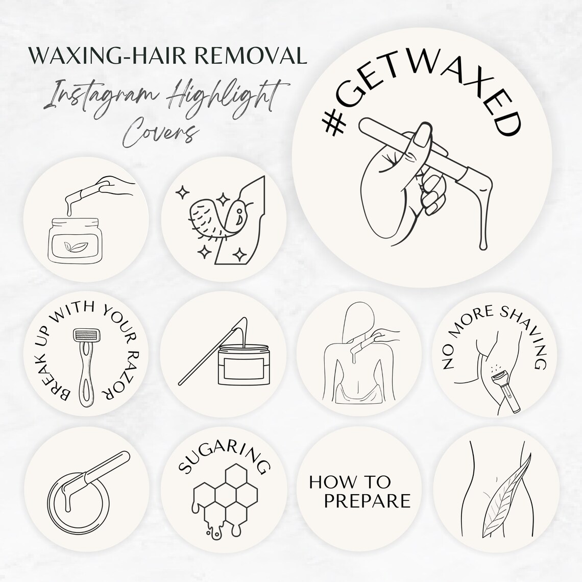 Waxing Instagram Highlight Covers: Beige Hair Removal Icons (PNG, PDF ...