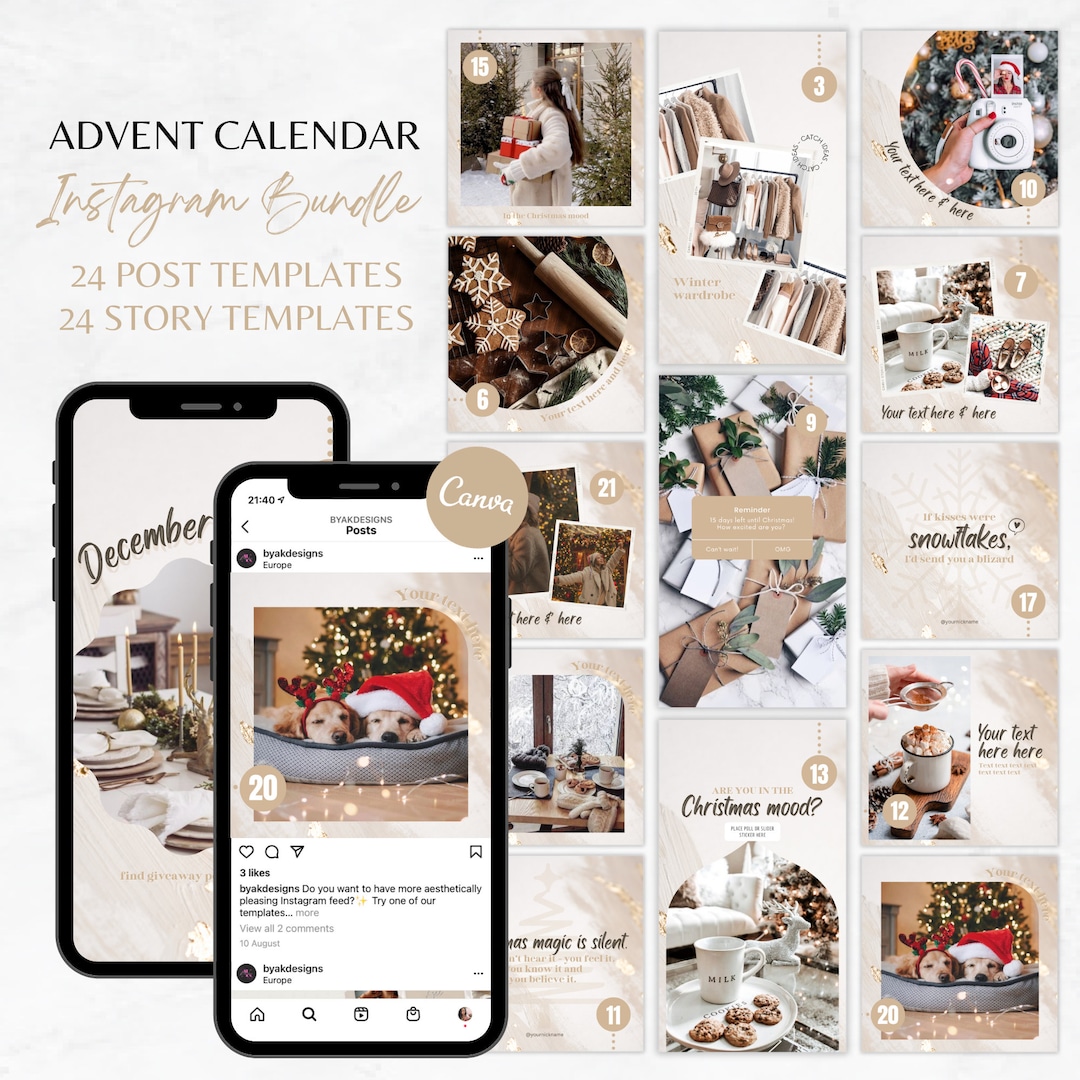 Christmas Instagram Bundle, Instagram Advent Calendar Gold, Christmas ...