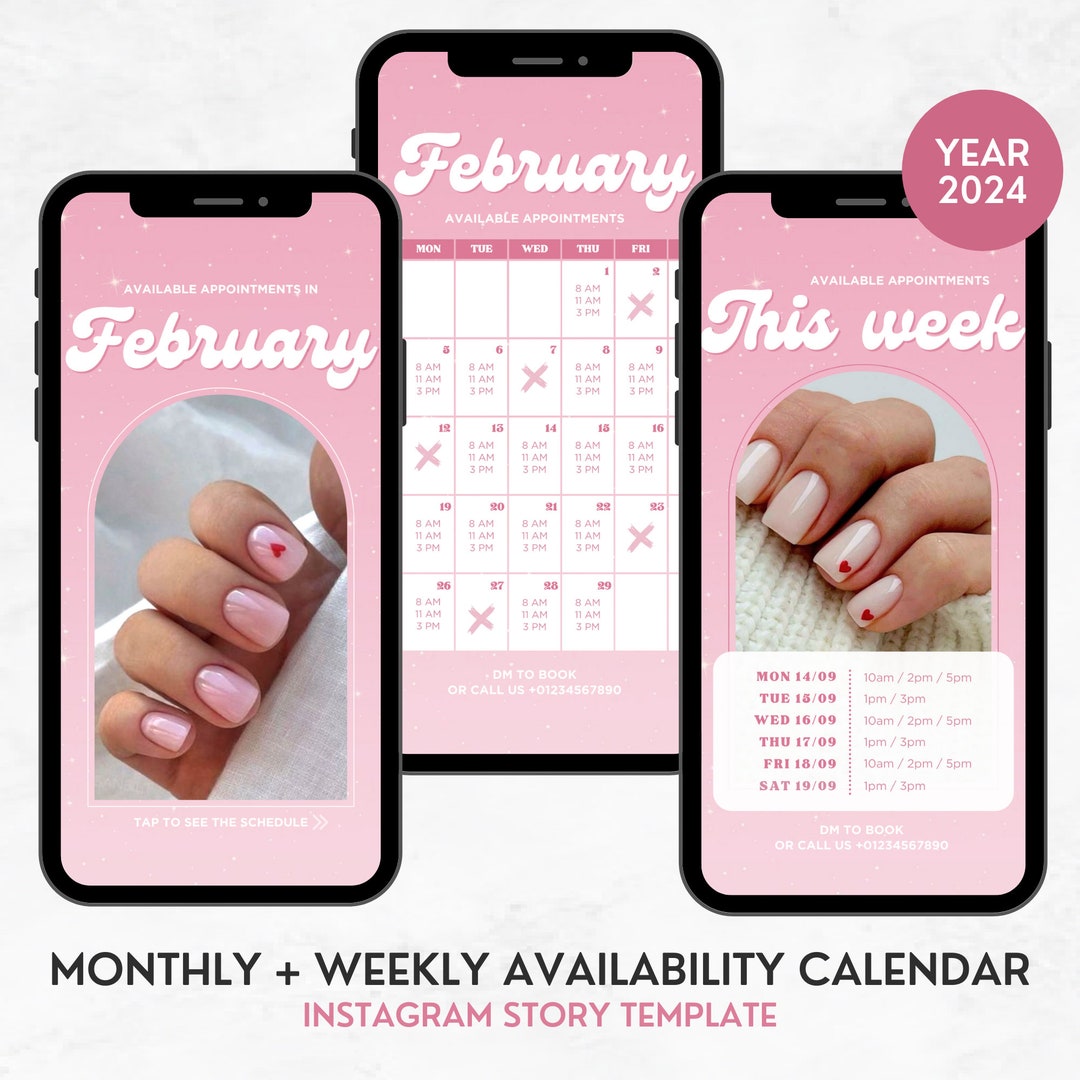 Instagram Story Availability Calendar, Nail Tech Booking Calendar ...