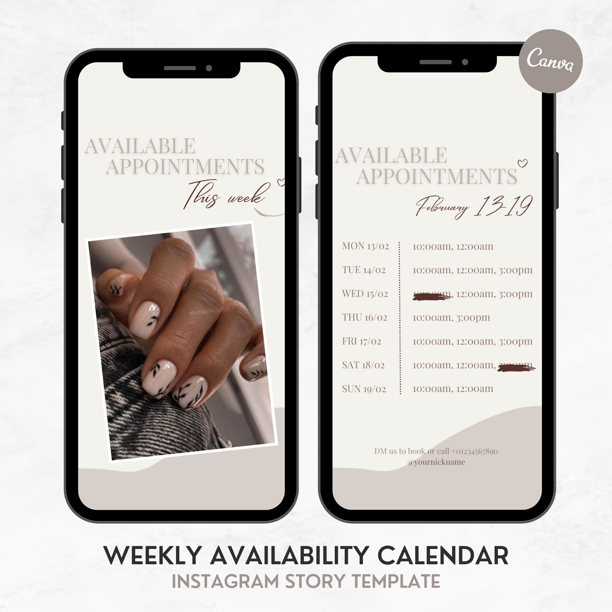Elegant Weekly Availability Calendar, Instagram Story Appointment ...
