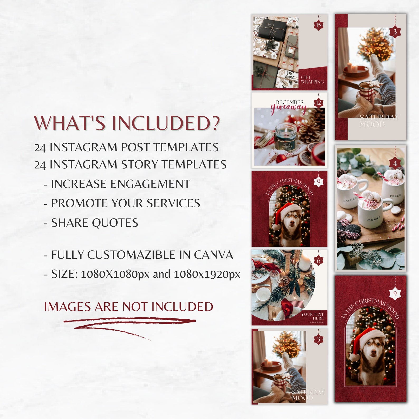 Christmas Instagram Bundle Red, Instagram Template Advent Calendar, Christmas Post and Story ...