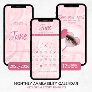 Lash Tech Calendar, Digital Lash Tech Booking, Monthly Availability ...