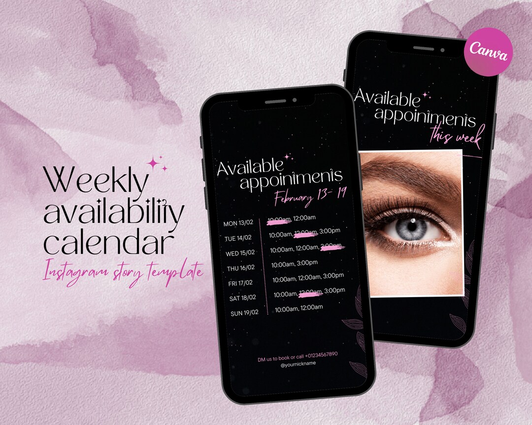 Weekly Availability Calendar Instagram Story Black Pink - Etsy