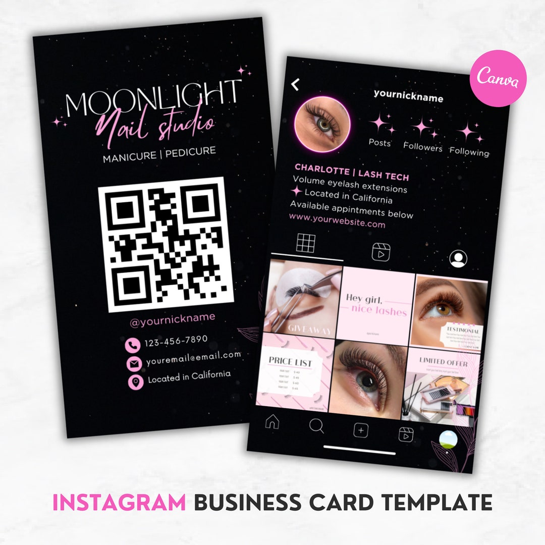 Instagram Business Card Template, DIY Editable Business Card, QR Code ...