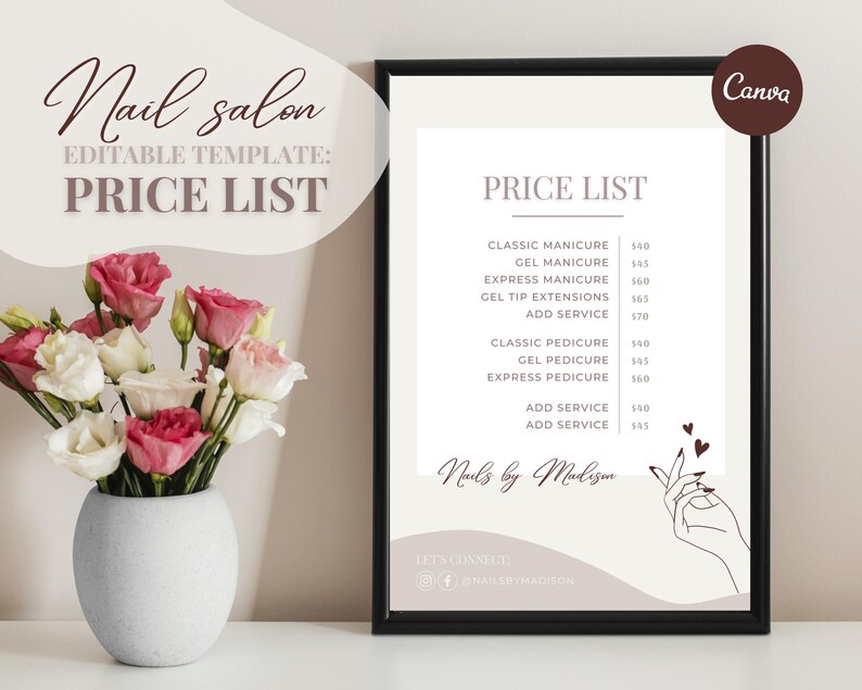 Nail Tech Price List Canva Template Price List Elegant Price - Etsy