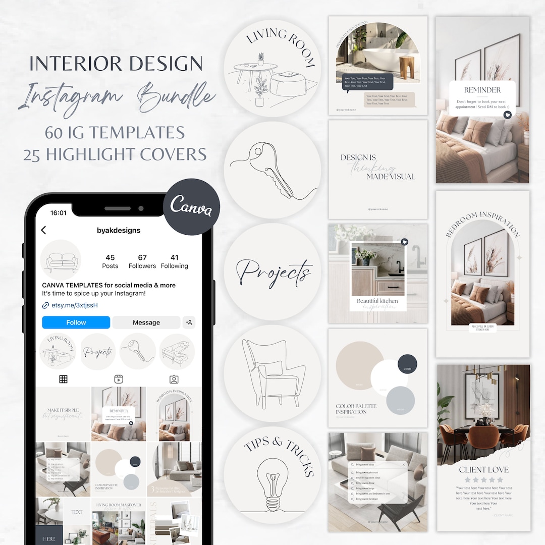 Interior Design Instagram Bundle, Instagram Branding Interior Designer ...