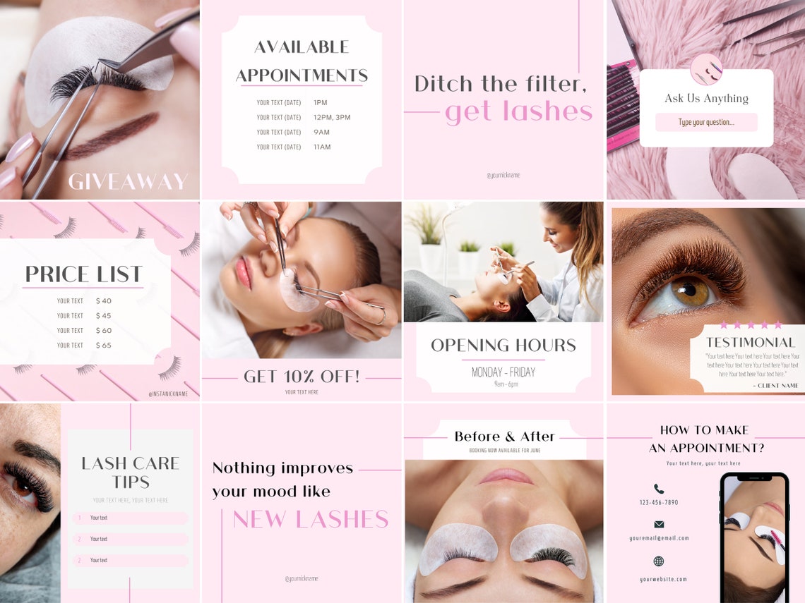 Lash Tech Instagram Post, Pink Lash Instagram Templates, Lash Artist ...