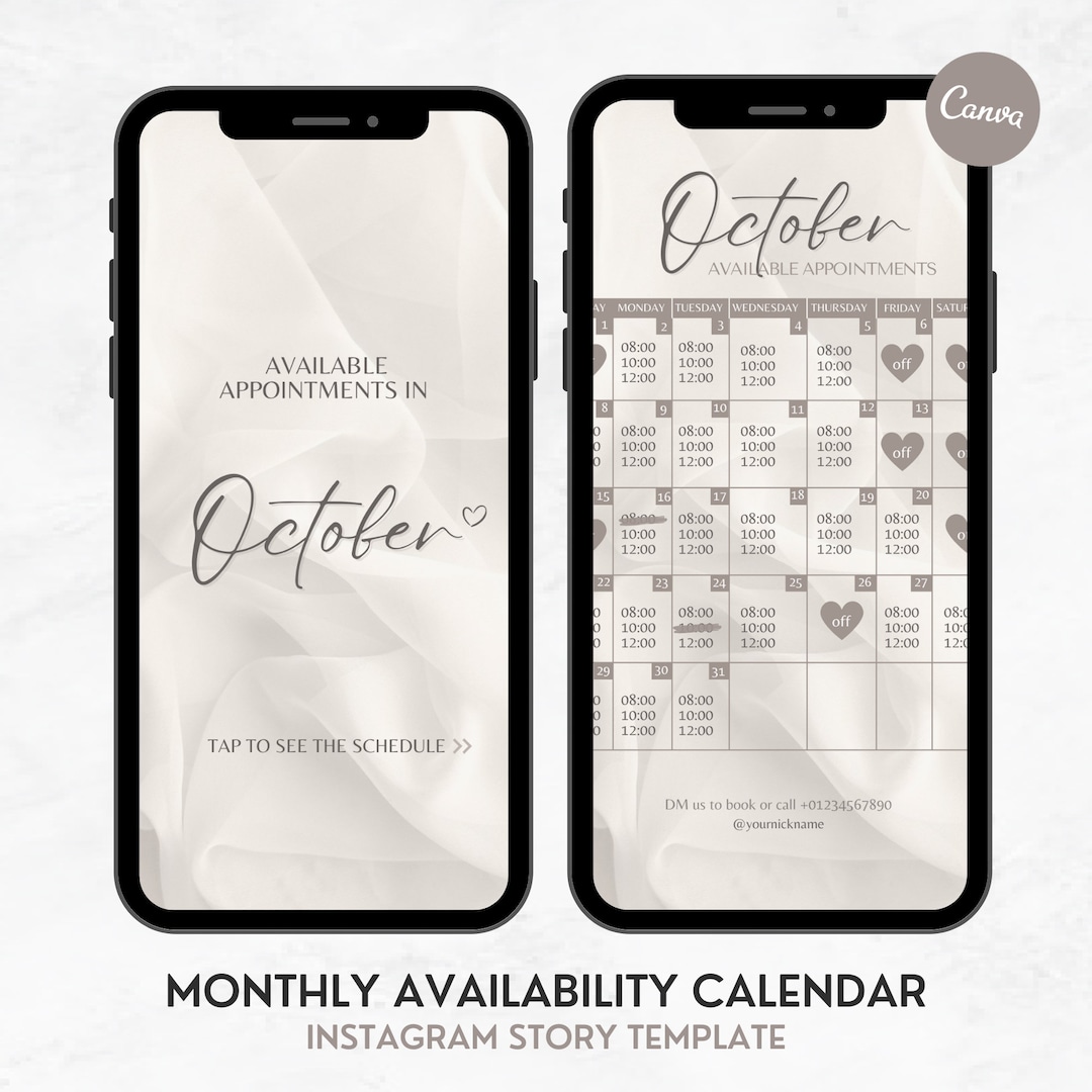 Nail Tech Appointments Calendar Beige Silk IG Availability - Etsy