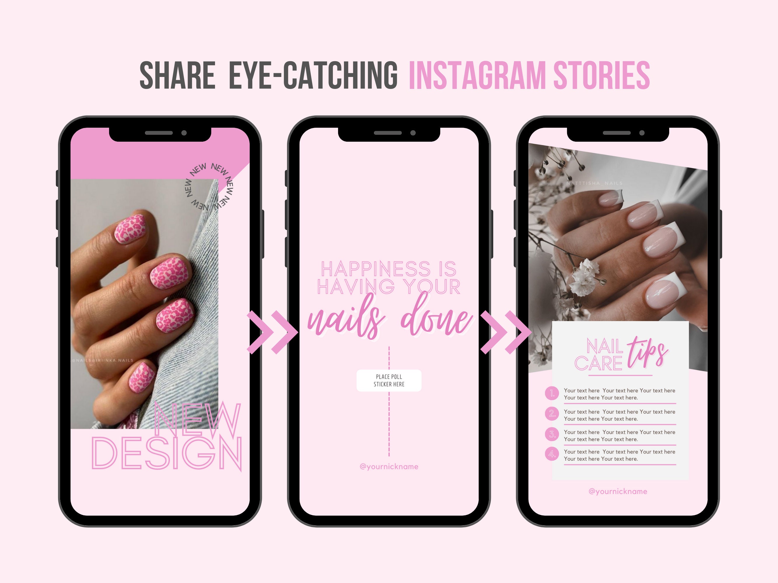 Pink Nail Tech Story Template, Nails Instagram Post Templates, Social ...