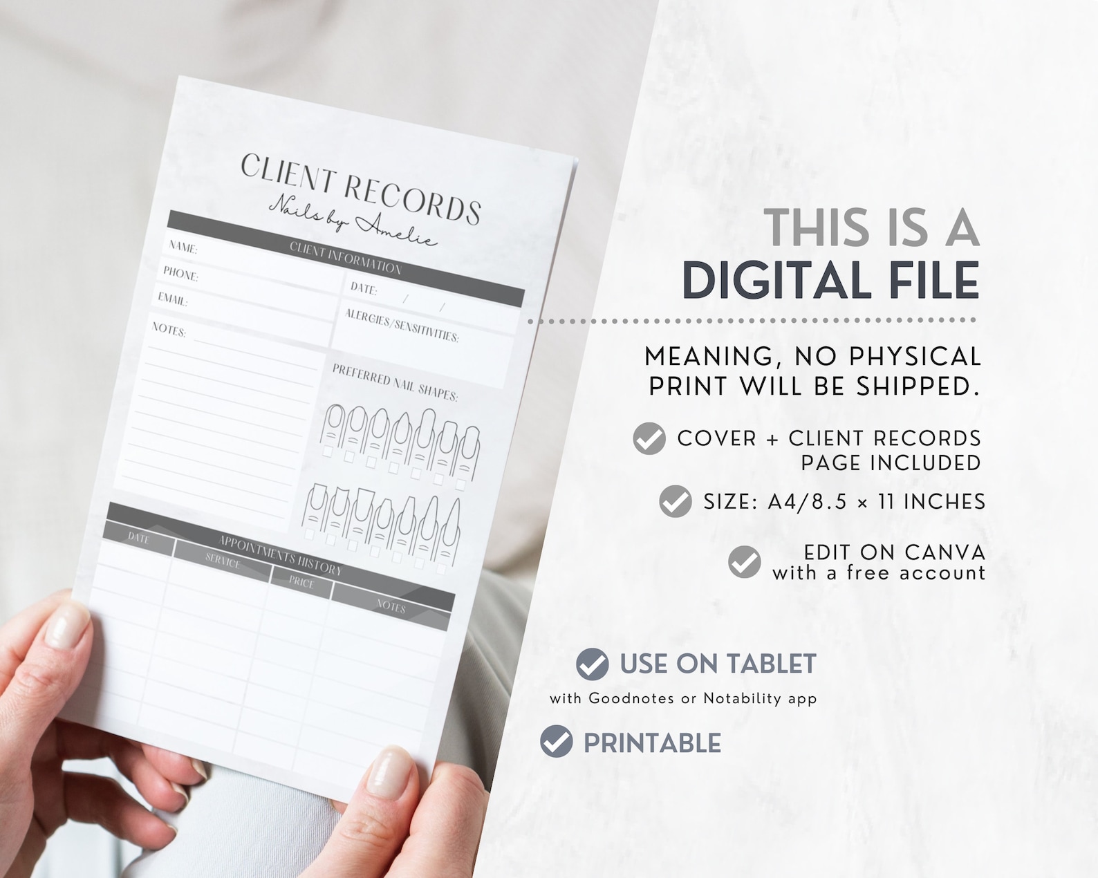 Client Record Form Printable, Nail Tech Client Records, Client Intake ...