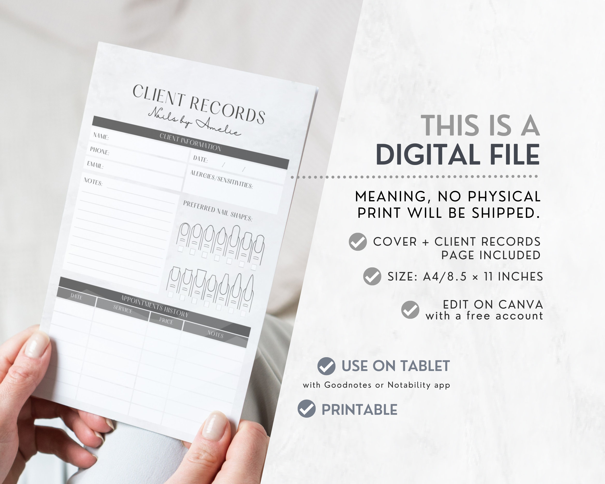 Client Record Form Printable, Nail Tech Client Records, Client Intake ...