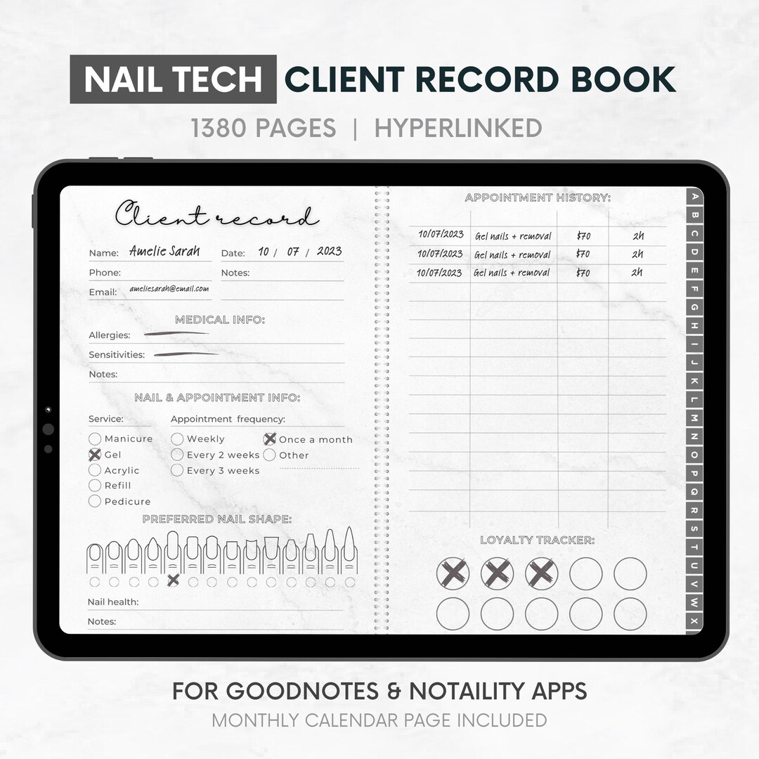Digital Client Record Book, Nail Tech Client Records, Goodnotes Nail ...