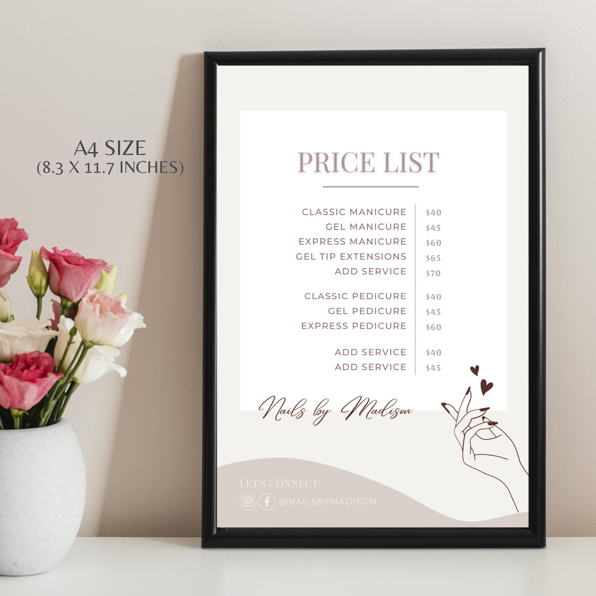 Nail Tech Price List, Canva Template Price List, Elegant Price List Nails, Nail Salon Price ...