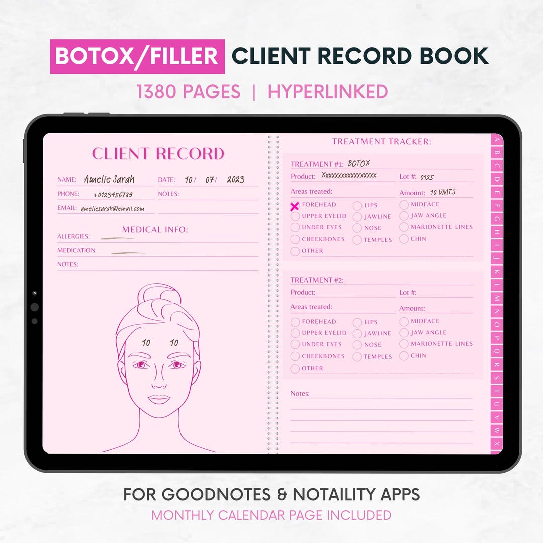 Botox and Filler Record Book, Nurse Injector Client Record Book Pink ...