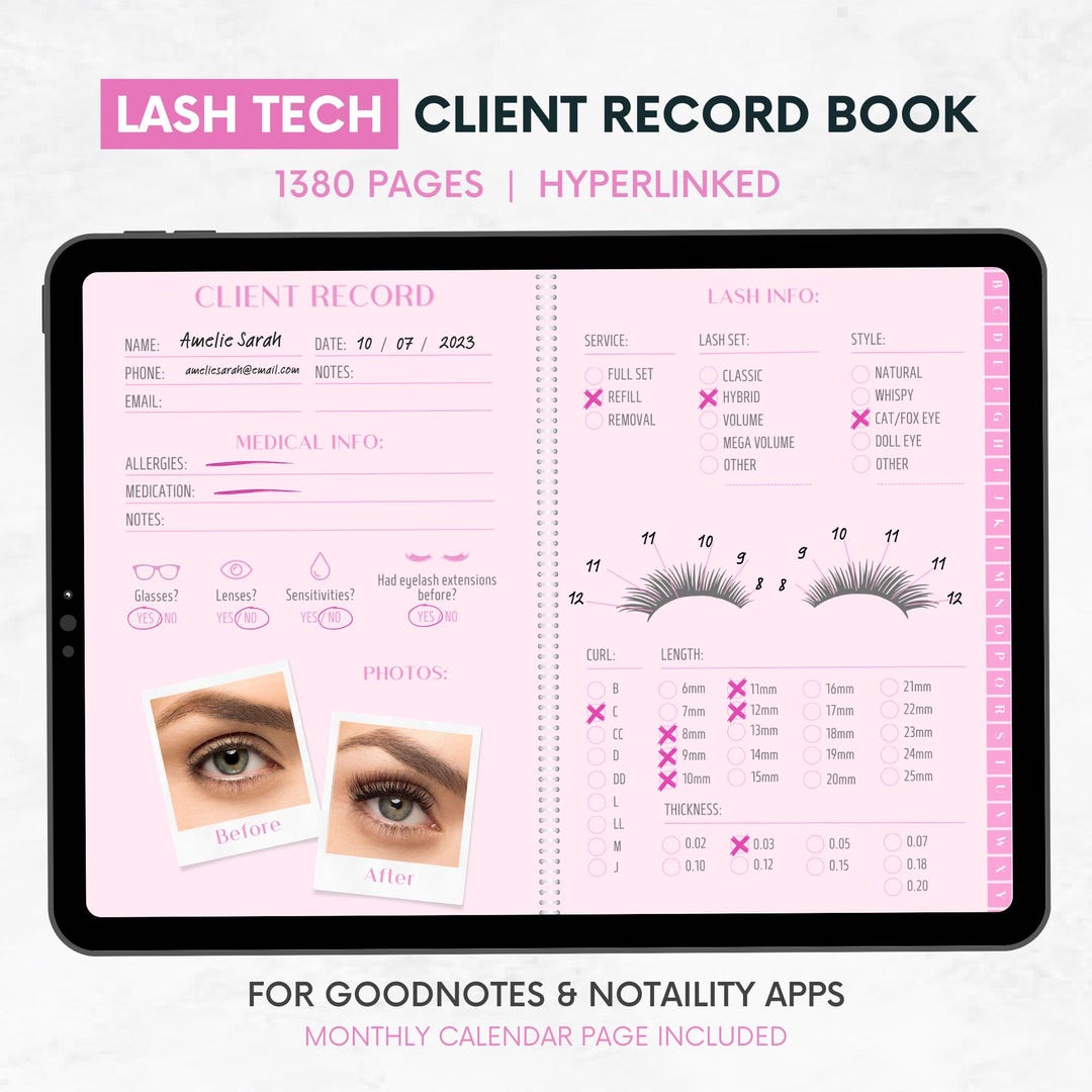 Pink Lash Tech Client Record Book: Goodnotes Planner (digital Download ...