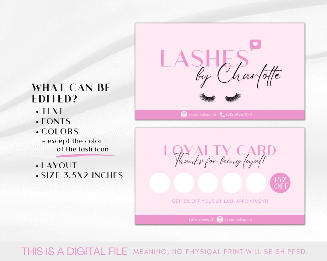 Lash Tech Loyalty Card Template Pink Client Loyalty Card - Etsy