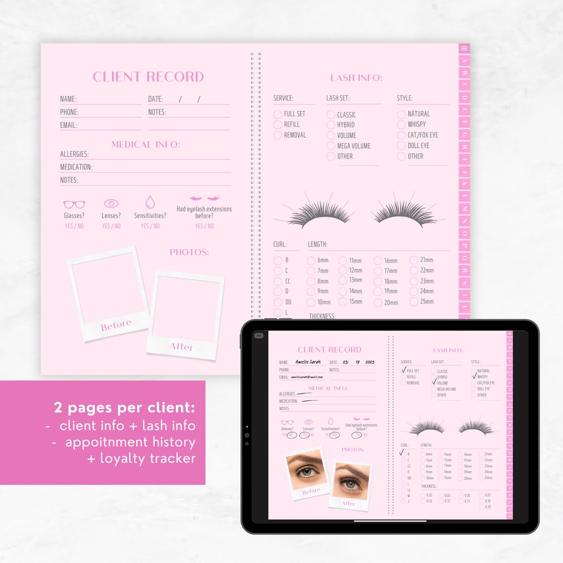 Digital Client Record Book Pink Lash Tech Client Records - Etsy