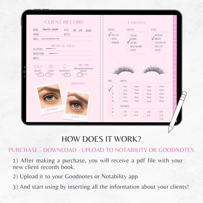 Digital Client Record Book Pink Lash Tech Client Records - Etsy