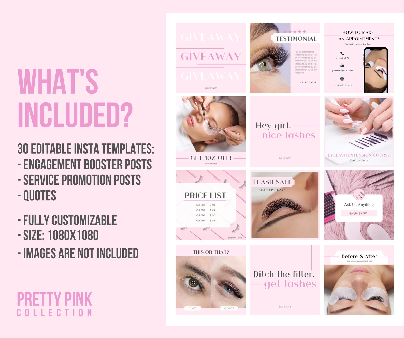 Lash Tech Instagram Post, Pink Lash Instagram Templates, Lash Artist ...