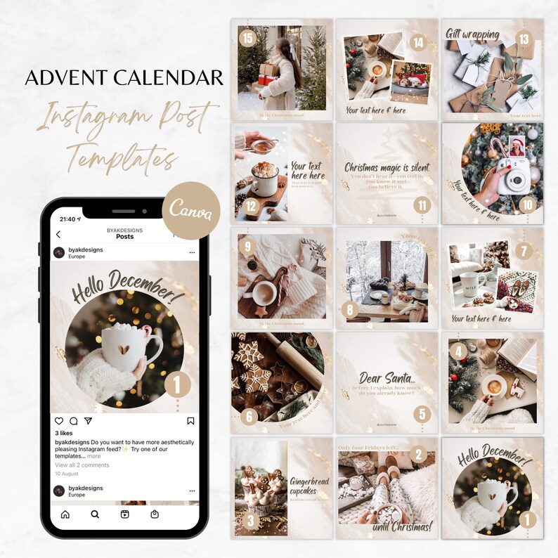 Christmas Instagram Post Template, Advent Calendar Instagram, Holiday ...
