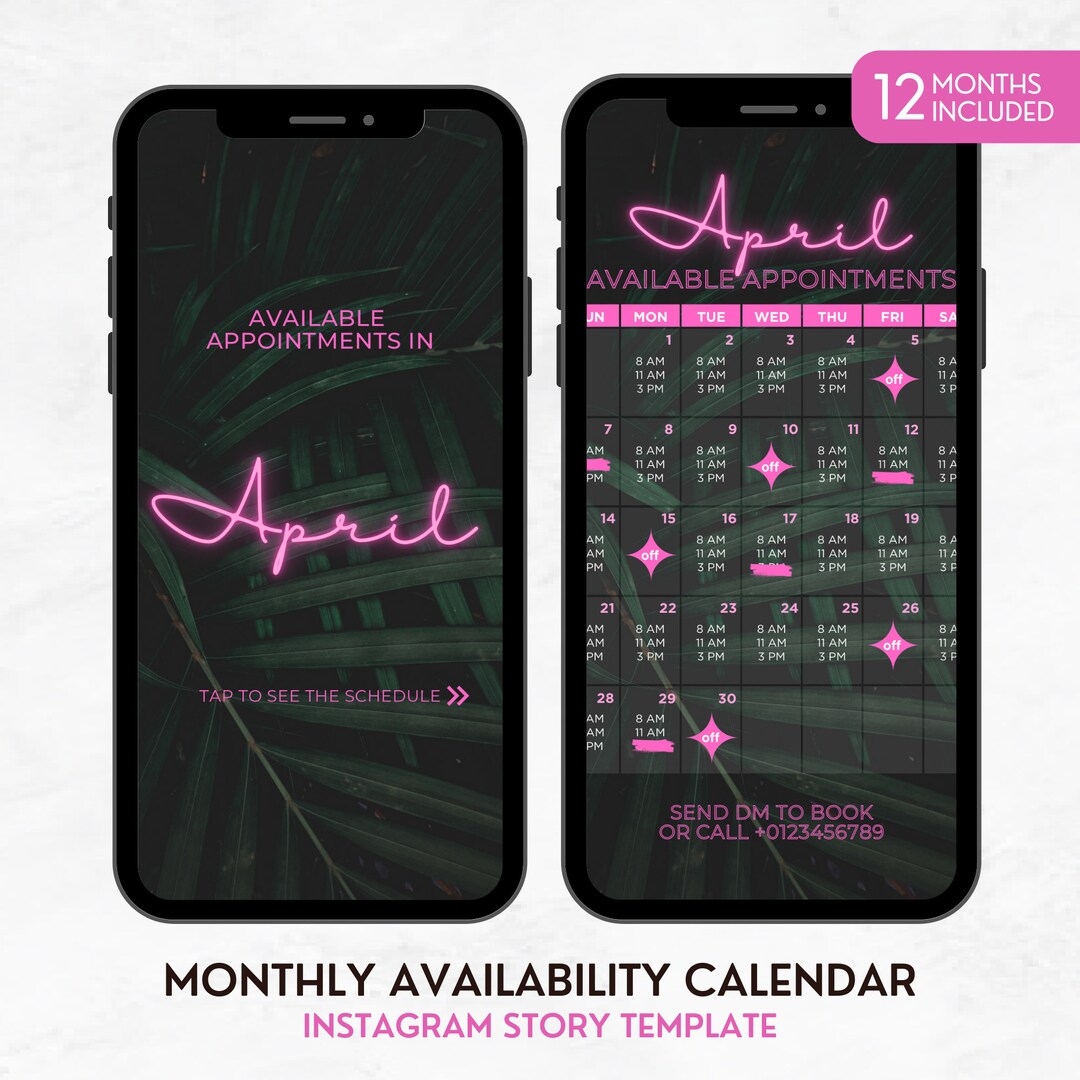 Instagram Story Calendar Template Tropical, Availability Schedule ...