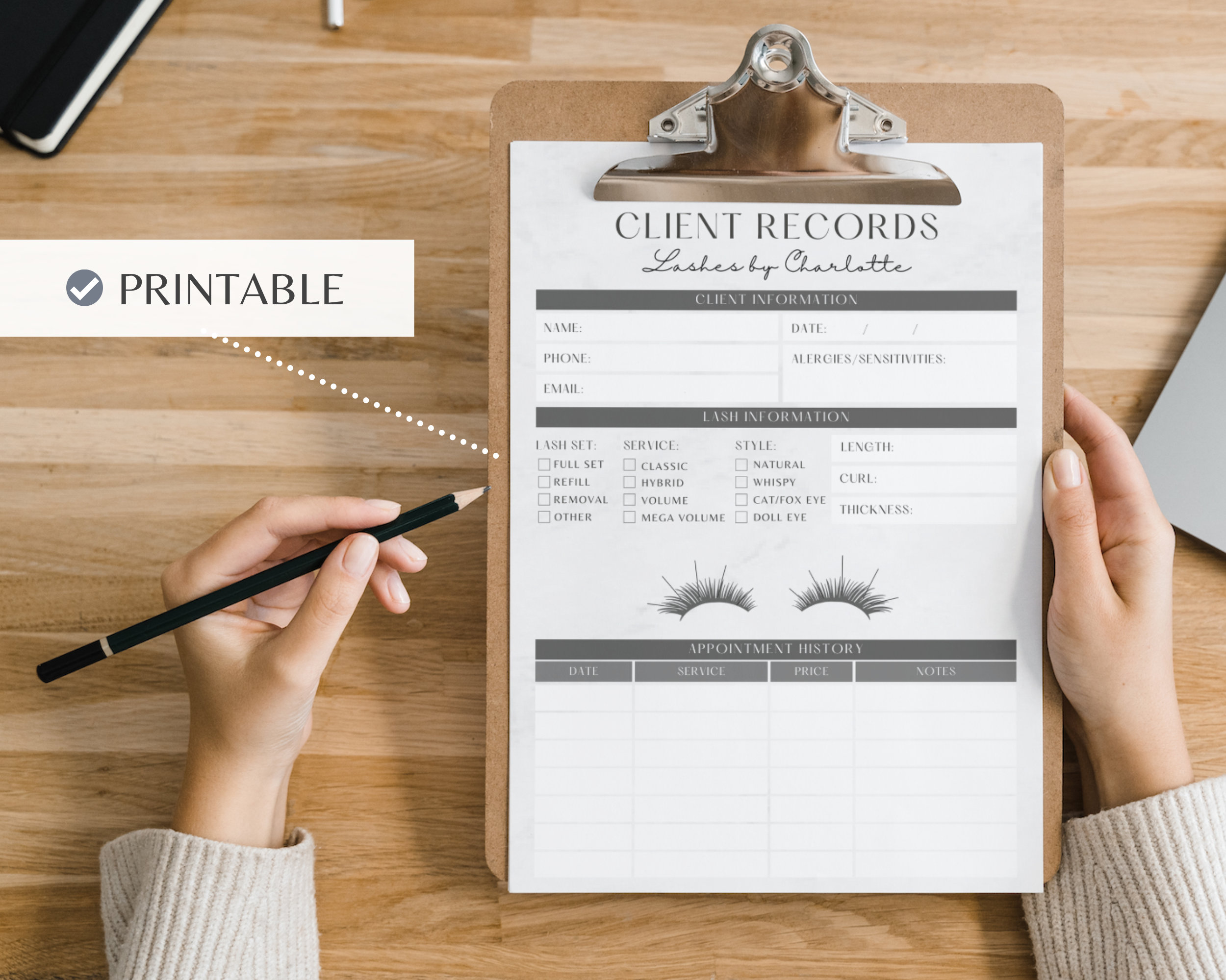 Lash Client Record Printable, Lash Tech Client Records, Client Intake ...