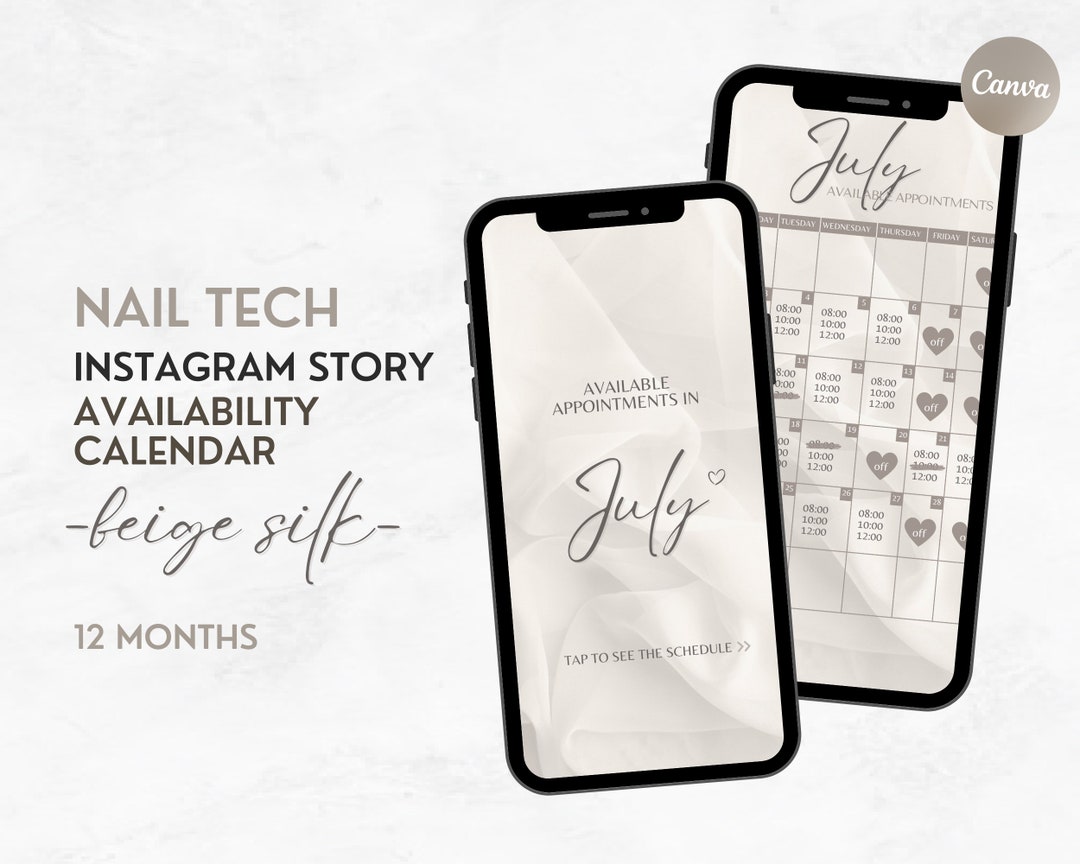 Nail Tech Appointments Calendar Beige Silk Availability - Etsy