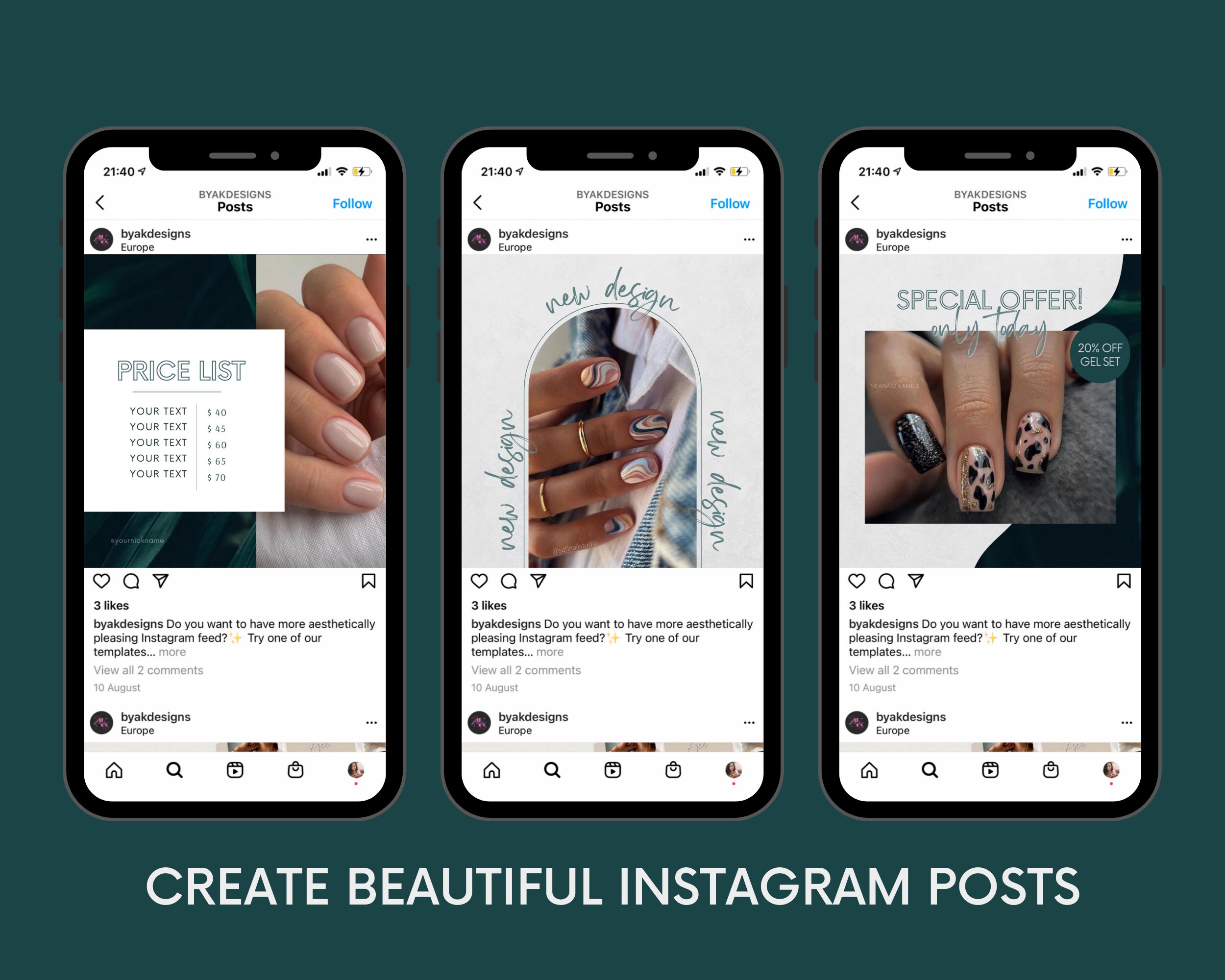 Nail Tech Instagram Posts, Nail Instagram Template Tropical, Nails ...