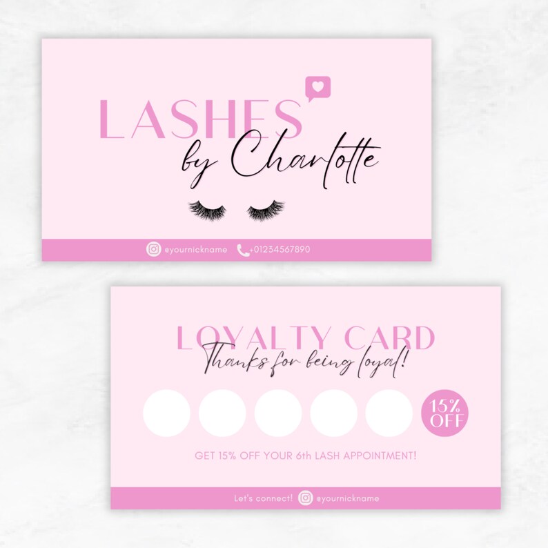 Lash Tech Loyalty Card Template, Pink Client Loyalty Card Lash, Rewards ...