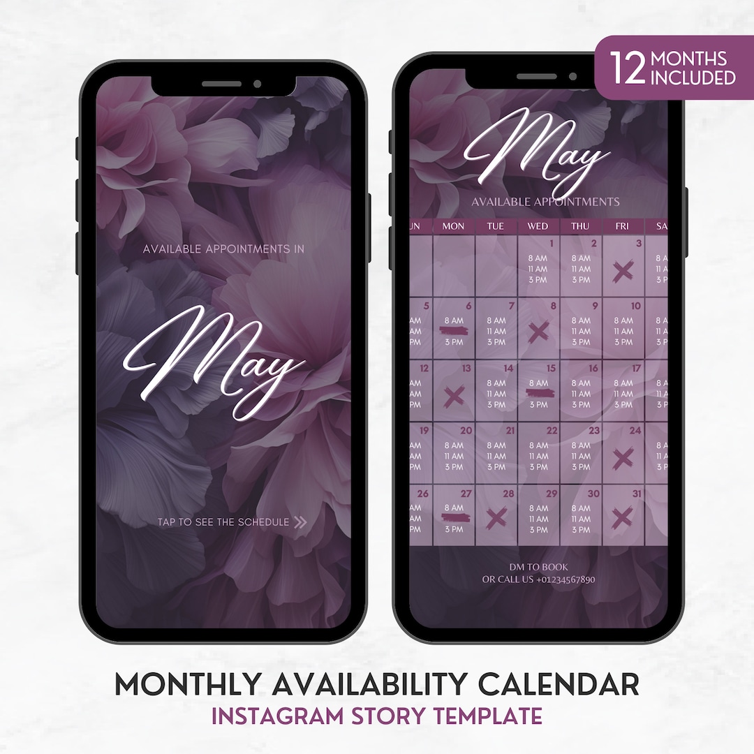 Instagram Story Calendar, Dark Floral Availability Calendar Instagram ...