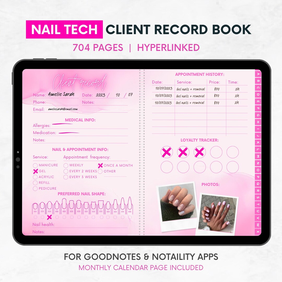 Neon Pink Nail Tech Client Record Book: Goodnotes & Notability (digital ...