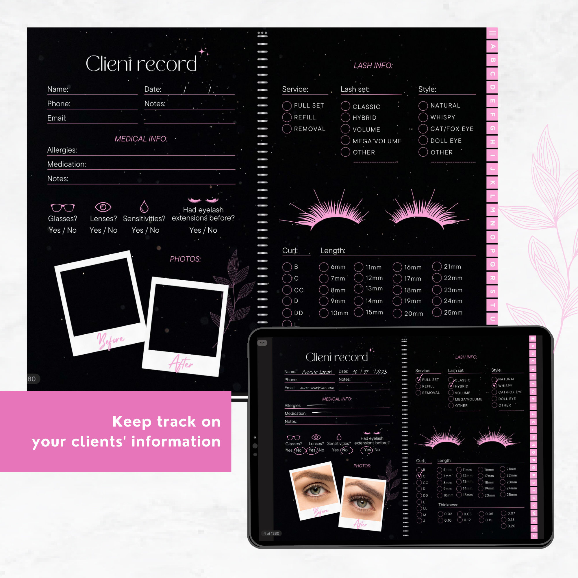 Digital Client Record Book, Lash Tech Client Records, Goodnotes Lash ...