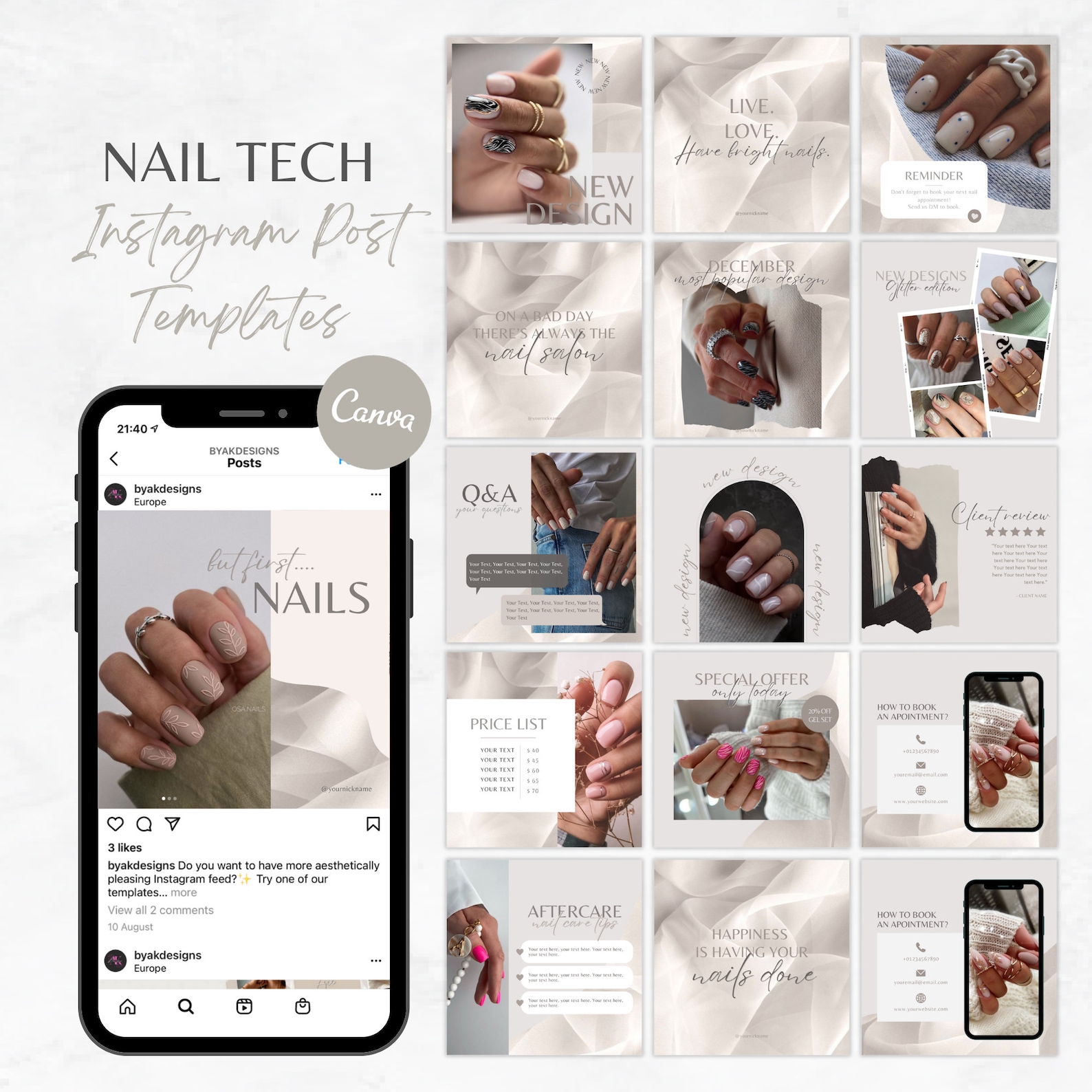 Nail Tech Instagram Posts, Silk Beige Nails Instagram Templates ...