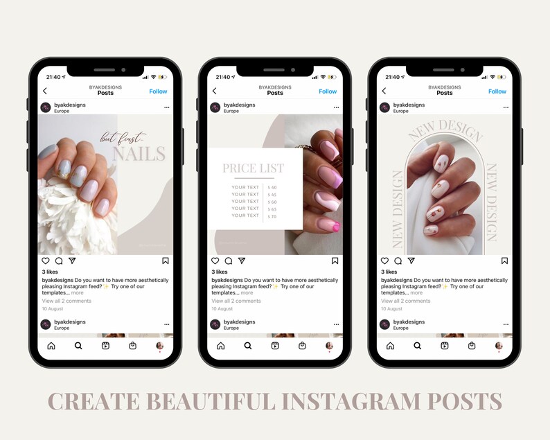 Nail Tech Instagram Posts Nails Instagram Templates Beige - Etsy