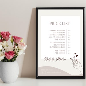 Nail Tech Price List, Canva Template Price List, Elegant Price List ...