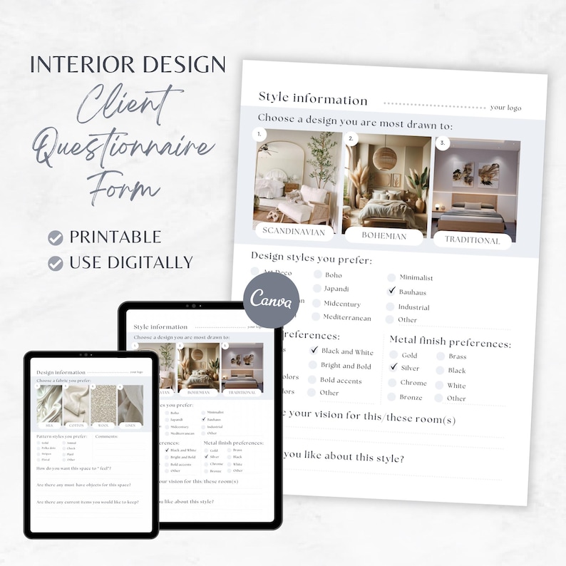Interior Design Questionnaire Template, Interior Client Intake Form ...