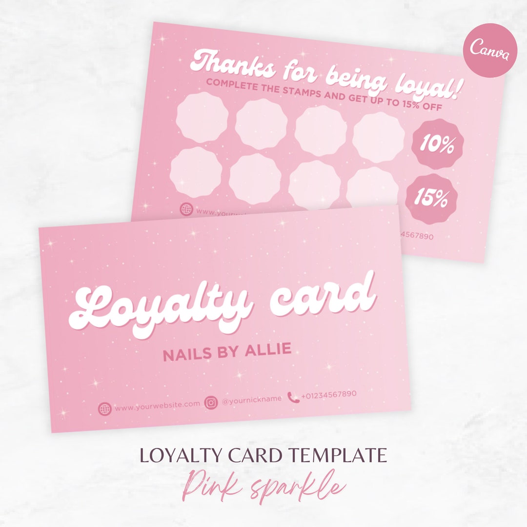Pink Sparkle Loyalty Card Template: Lashes & Nails (digital Printable ...